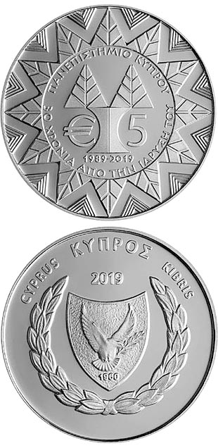 Silver 5 euro coins. The 5 euro coin series from Cyprus