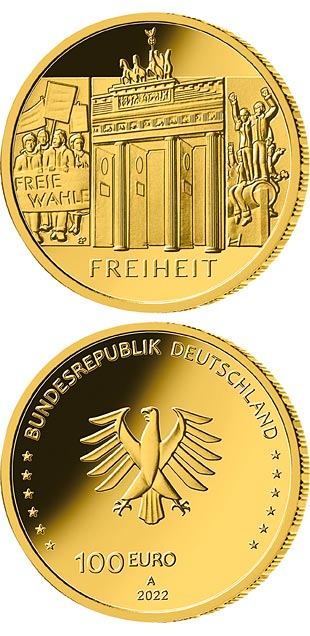Gold 100 euro coins. The 100 euro coin series from Germany
