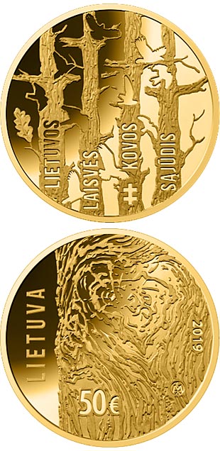 Gold 50 euro coins. The 50 euro coin series from Lithuania