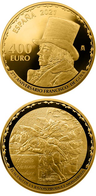 Gold 400 euro coins. The 400 euro coin series from Spain