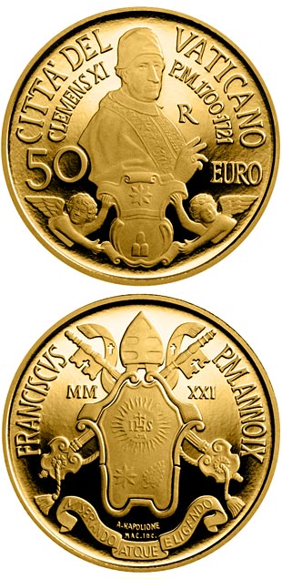 Gold 50 euro coins. The 50 euro coin series from Vatican City